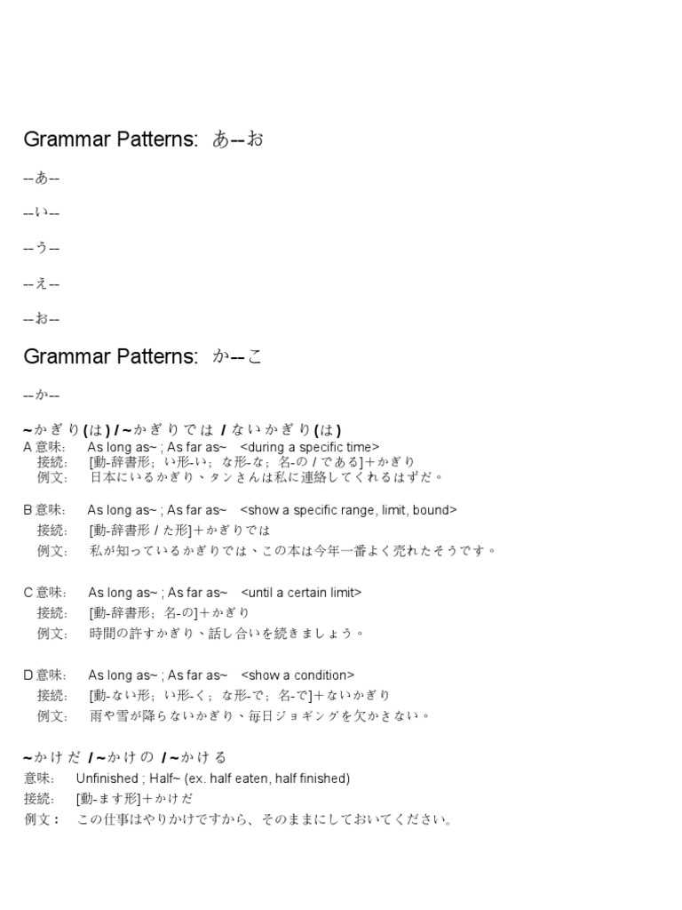 Grammar Patterns N2 | PDF