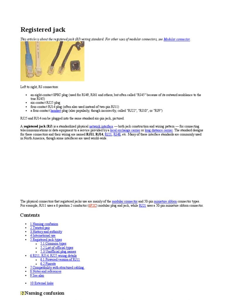 Registered Jack | PDF | Electrical Connector | Oral Communication