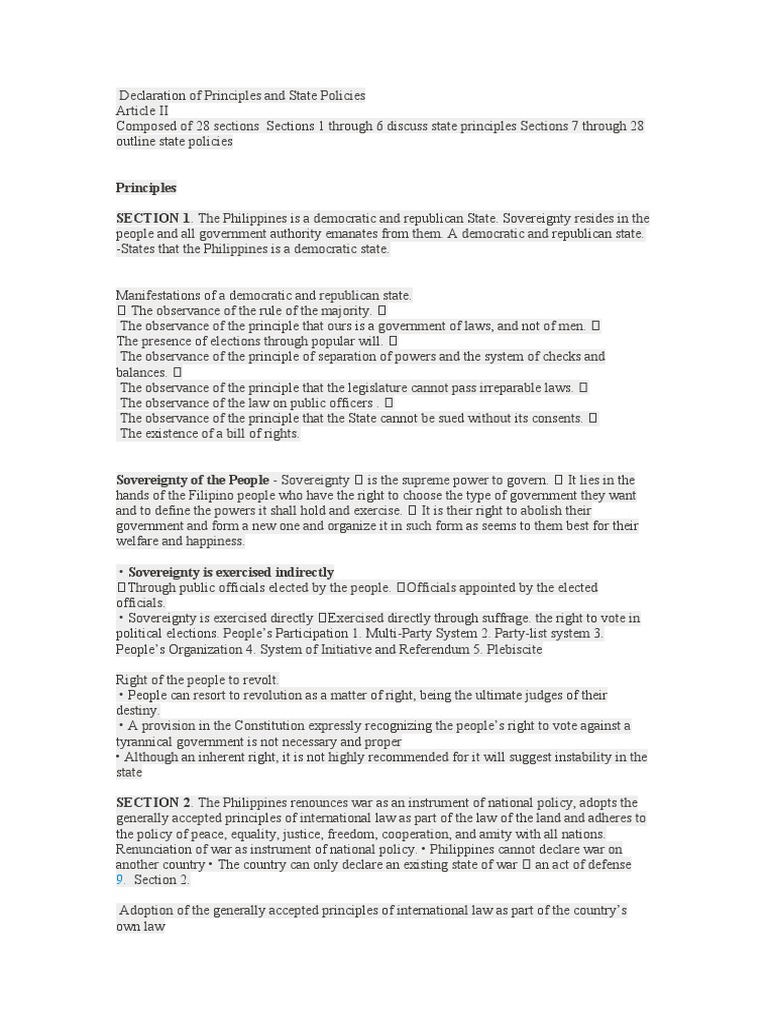 Declaration of Principles and State Policies | PDF | International Law ...