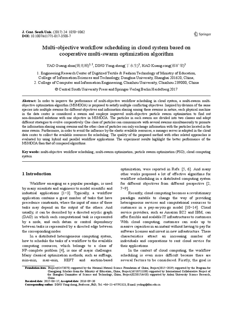 Multi-Objective Workflow Scheduling in Cloud System Based On Cooperative Multi-Swarm ...