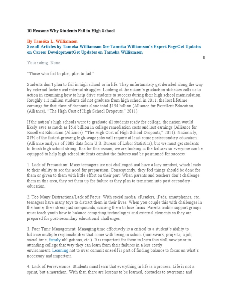 Reasons for High School Failure | PDF | Self Esteem | Adolescence
