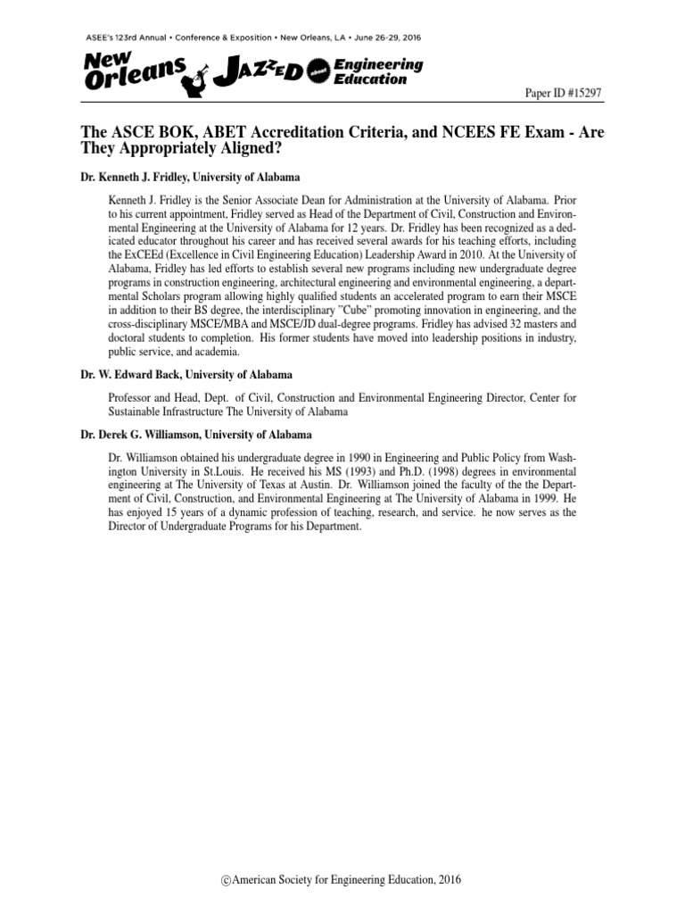 The Asce Bok Abet Accreditation Criteria and Ncees Fe Exam Are They ...