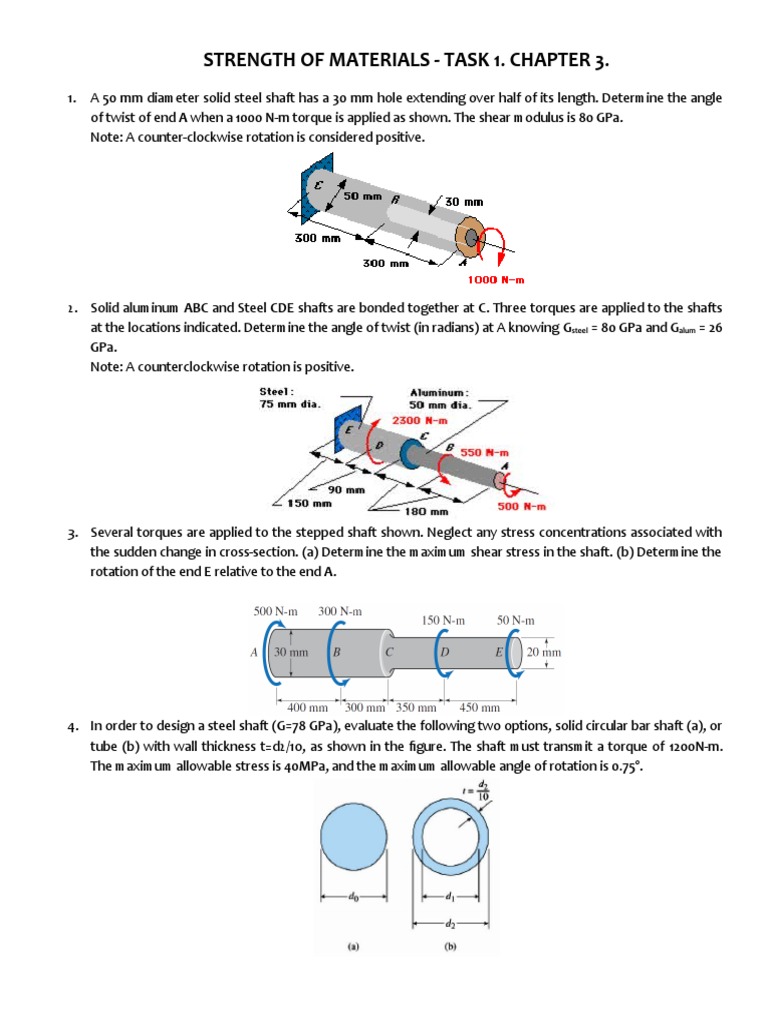 Strength of Materials - Task 1. Chapter 3 | PDF | Torque | Stress (Mechanics)