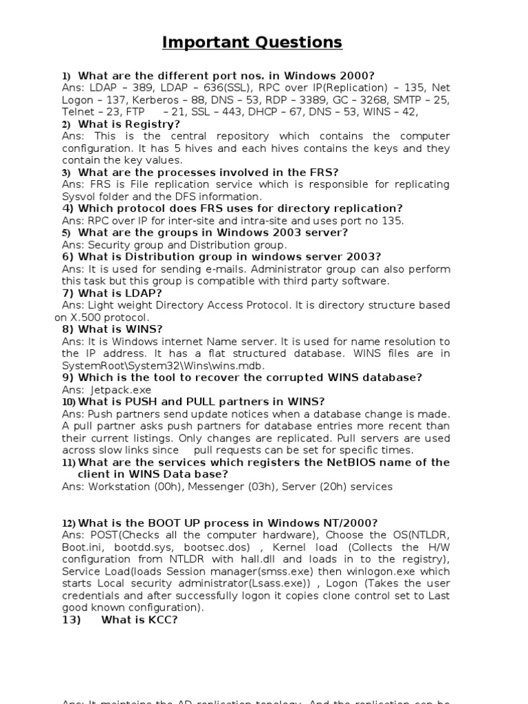 Important Questions | PDF | Active Directory | Domain Name System