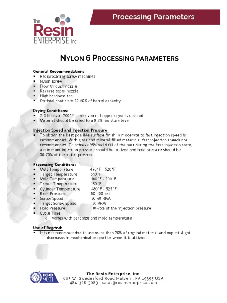 Nylon 6 Processing Parameters | PDF