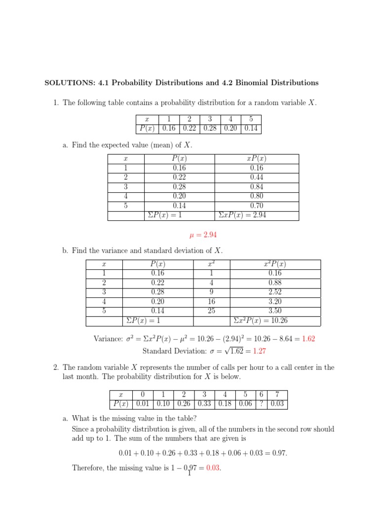 Probability Distributions and Binomial Distributions Explained | PDF | Variance | Standard Deviation
