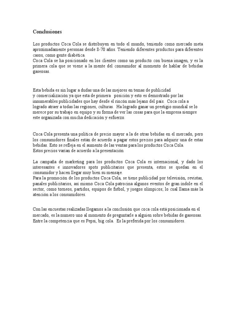 Conclusiones Coca Cola | PDF