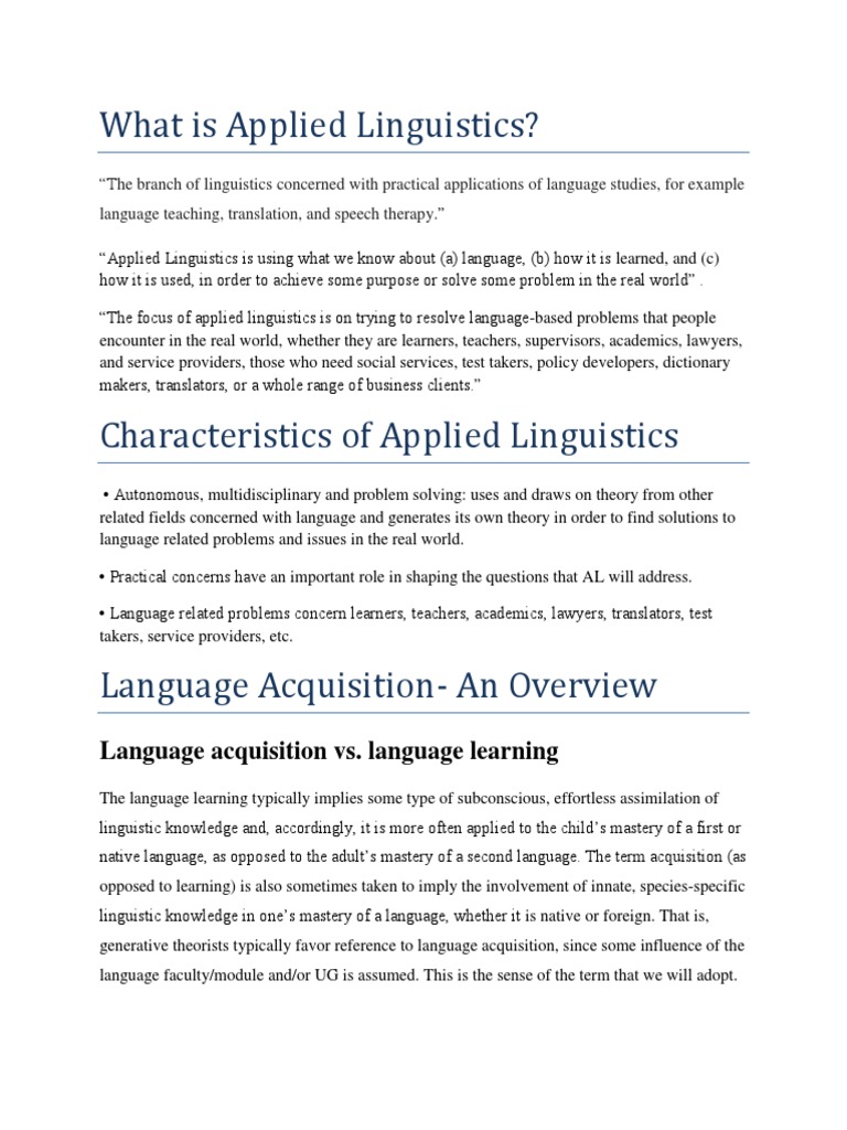 Applied Linguistics | PDF | Language Acquisition | Cognitive Development