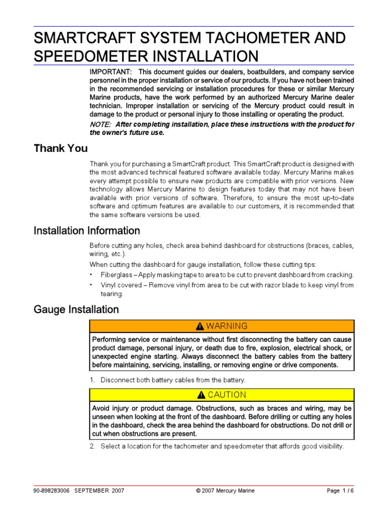 Smartcraft System Tachometer and Speedometer Installation | PDF ...