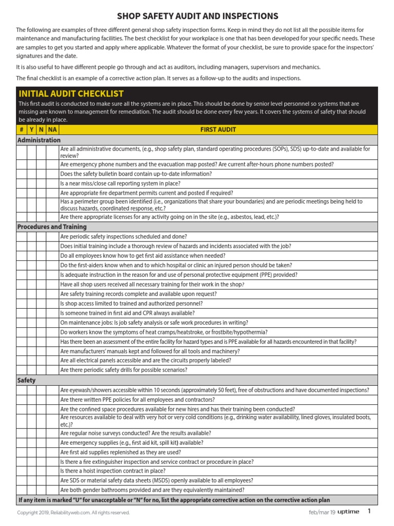 Initial Audit Checklist: #Ynna First Audit Administration | PDF | Personal Protective Equipment ...