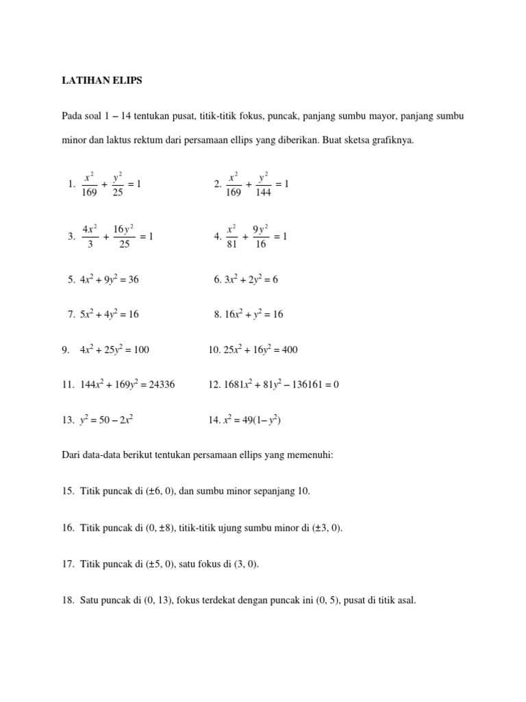Latihan Soal Elips Kelas 12 | PDF
