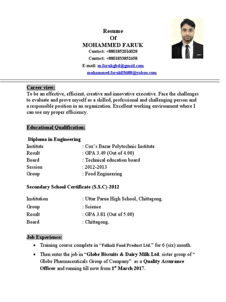 Faruk CV (Q.A) | PDF | Packaging And Labeling | Business