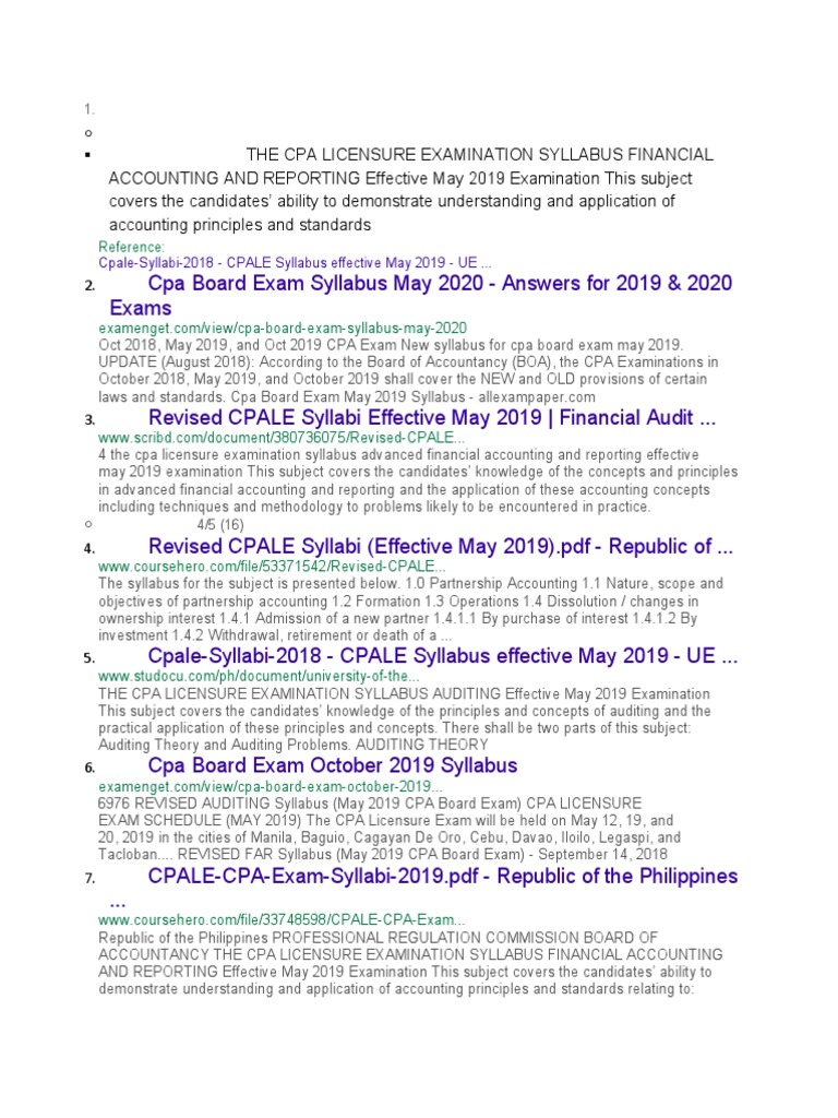Cpale-Syllabi-2018 - CPALE Syllabus Effective May 2019 - UE ...