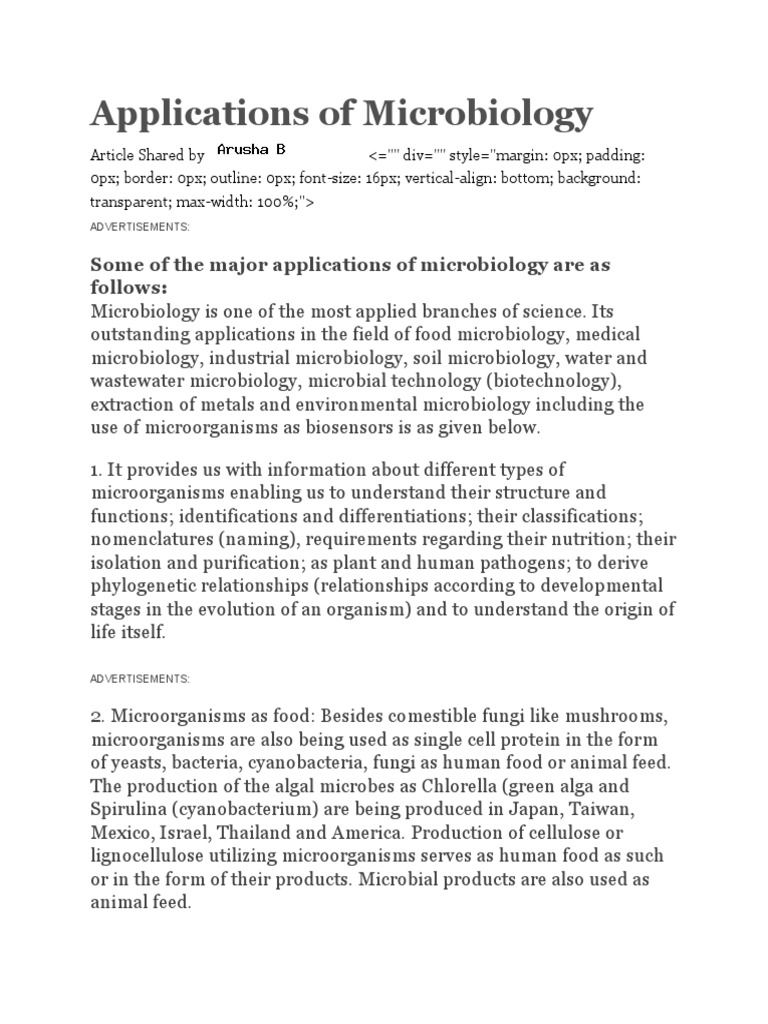 Applications of Microbiology | PDF | Microorganism | Fermentation
