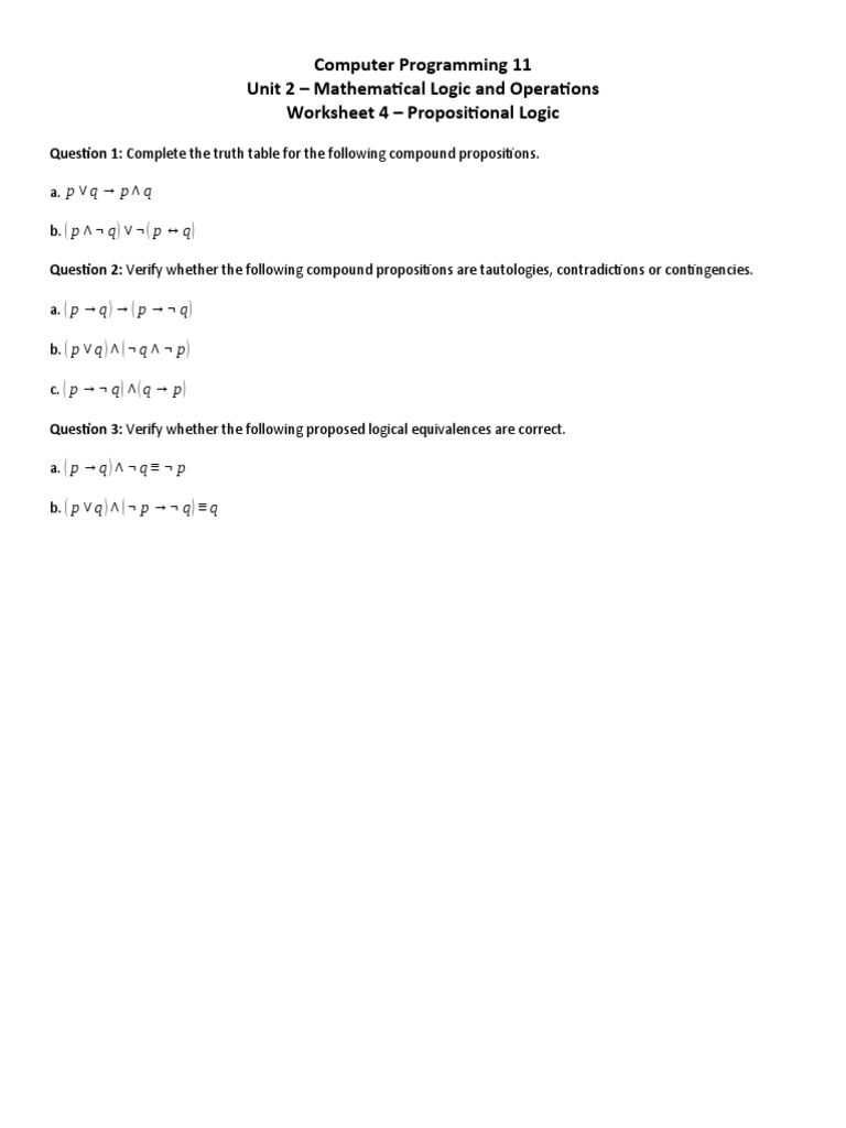 Computer Programming 11 Unit 2 - Mathematical Logic and Operations ...
