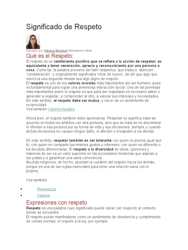 El significado e importancia del respeto como valor moral fundamental ...
