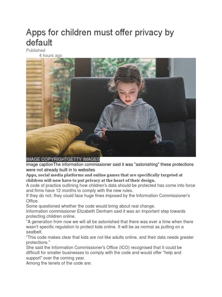New Privacy Rules for Children's Apps | PDF | Privacy | Justice