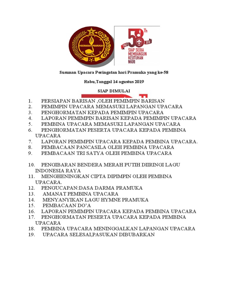 Susunan Upacara Hari Pramuka ke-58 | PDF | Perjalanan | Seni