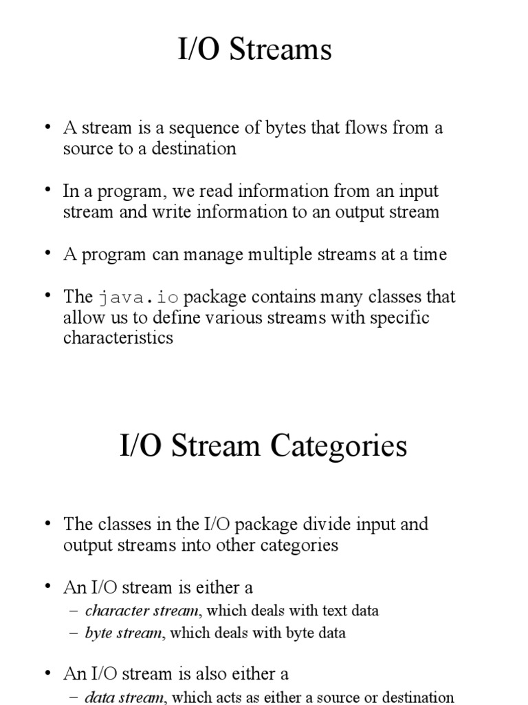 I/O Streams | PDF | Input/Output | Computer Data