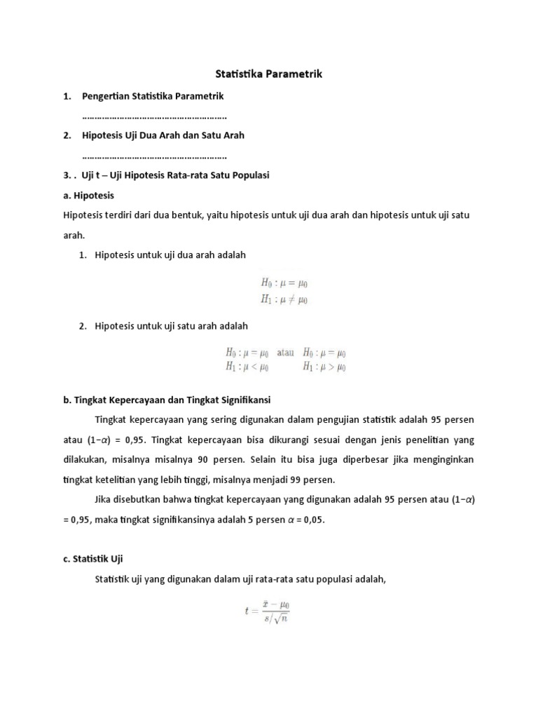 Statistika Parametrik (Pertemuan 9,10,11,12,13,14) | PDF