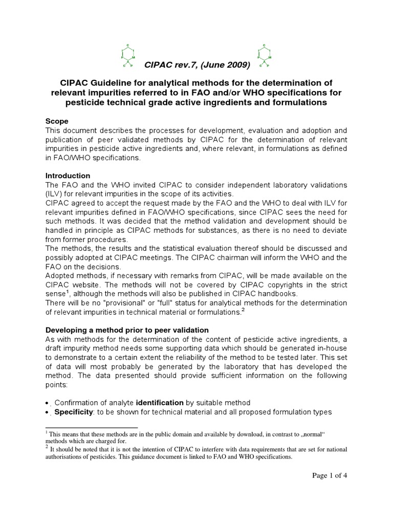 CIPAC - Guideline Relevant Impurities - June 2009 CIPAS | PDF ...