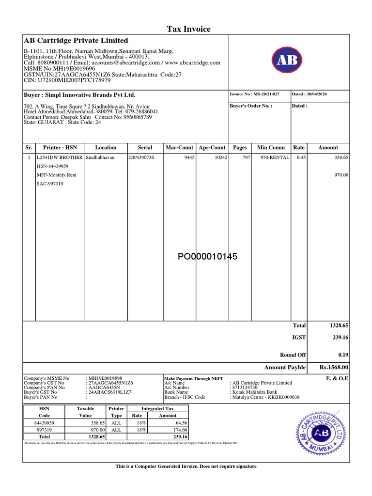 Tax Invoice: AB Cartridge Private Limited | PDF | Economies | Market (Economics)