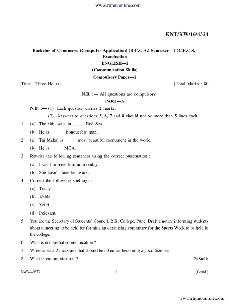 Bachelor of Commerce (Computer Application) (B.C.C.A.) Semester-I (C.B ...