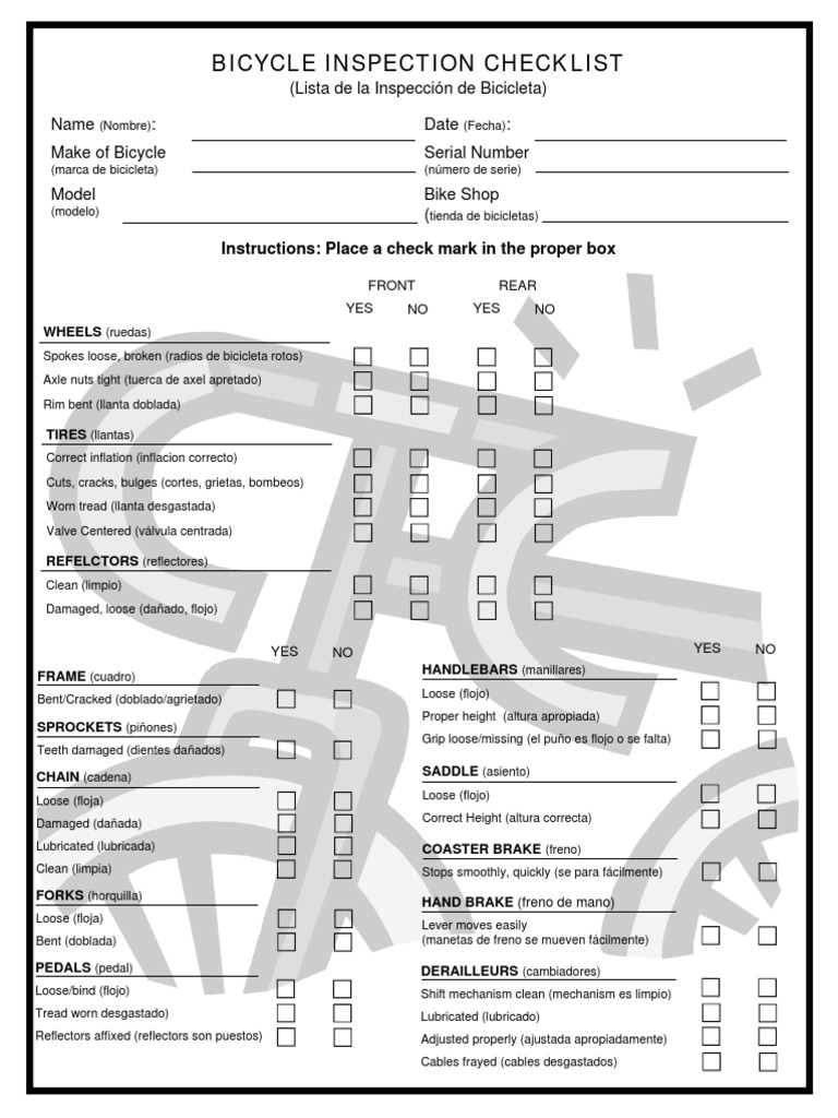 Bike Inspection Checklist | PDF | Vehículos terrestres | Máquinas