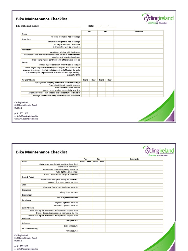 Bike Maintenance Checklist | PDF | Vehicle Technology | Machines