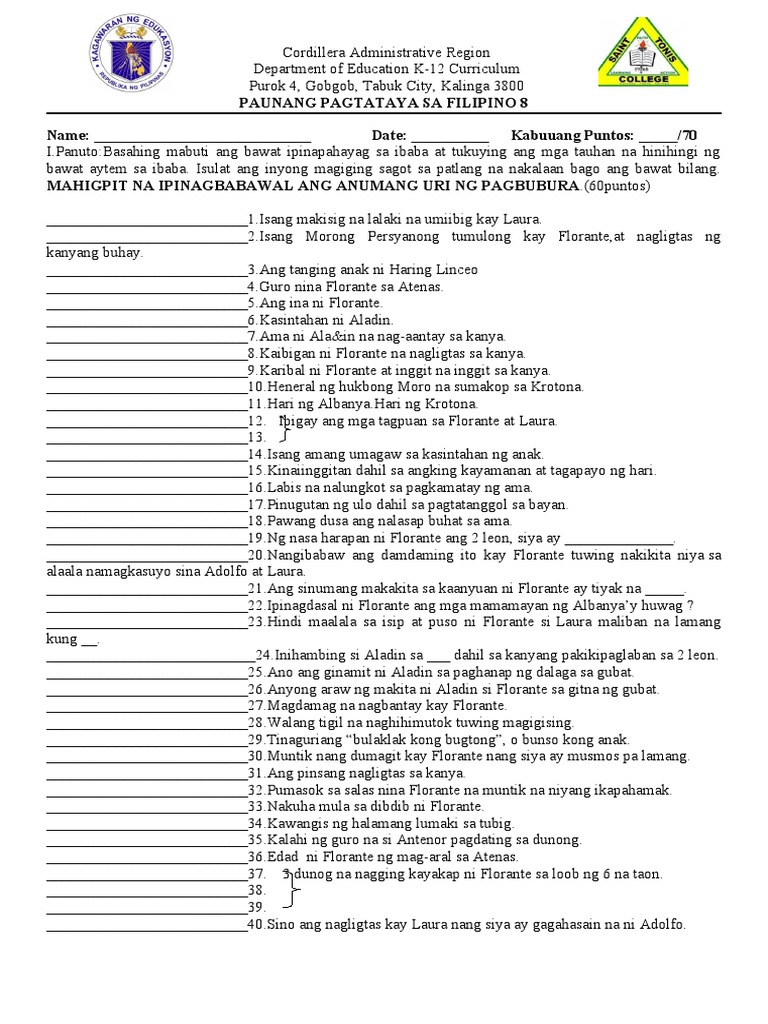 3rd Grading Filipino Quiz | PDF