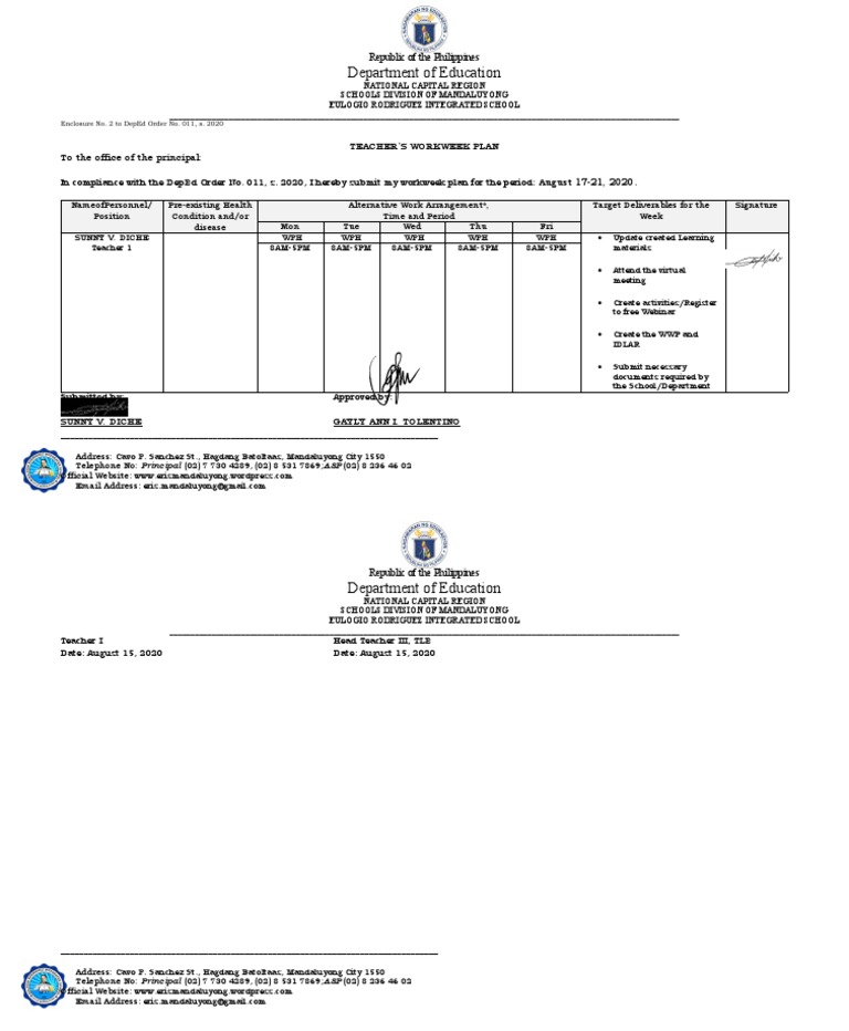 Individual Work Week Plan | PDF | Business
