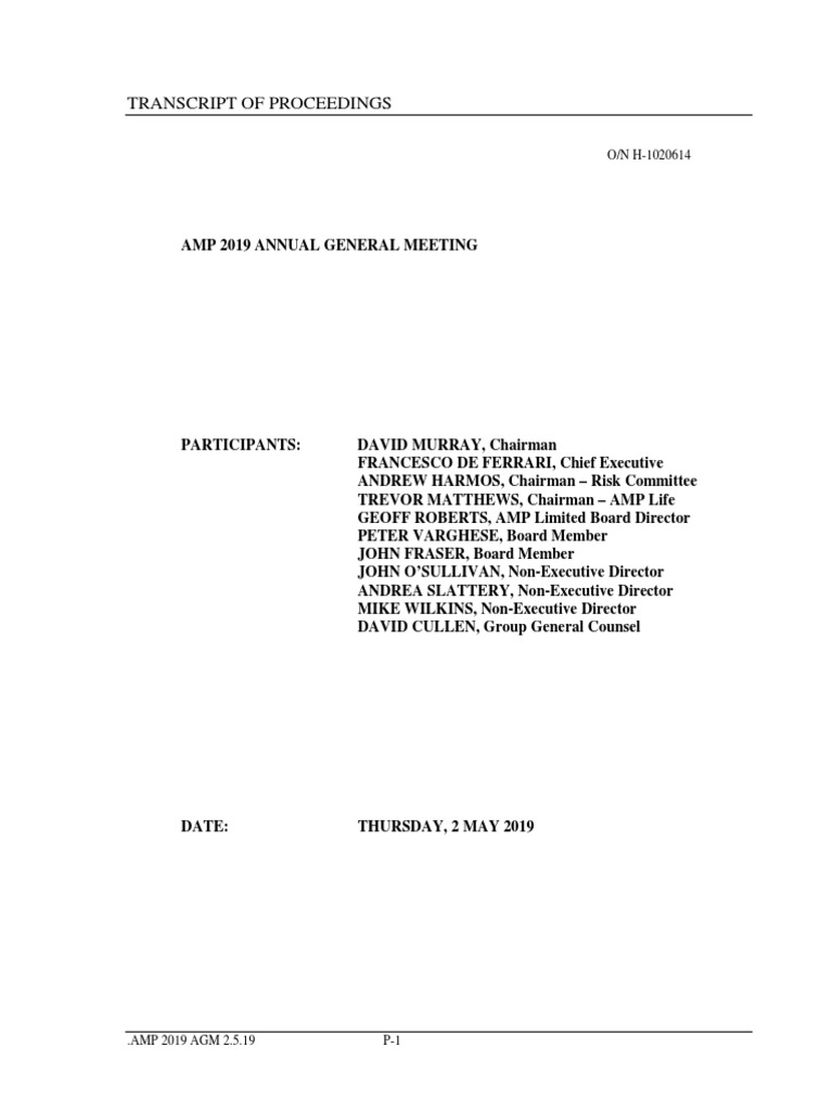 2019 Annual General Meeting Transcript | PDF | Dividend | Sustainability