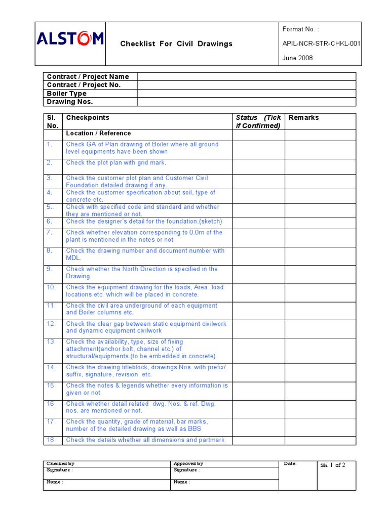 Checklist - Civil - Drgs. | PDF