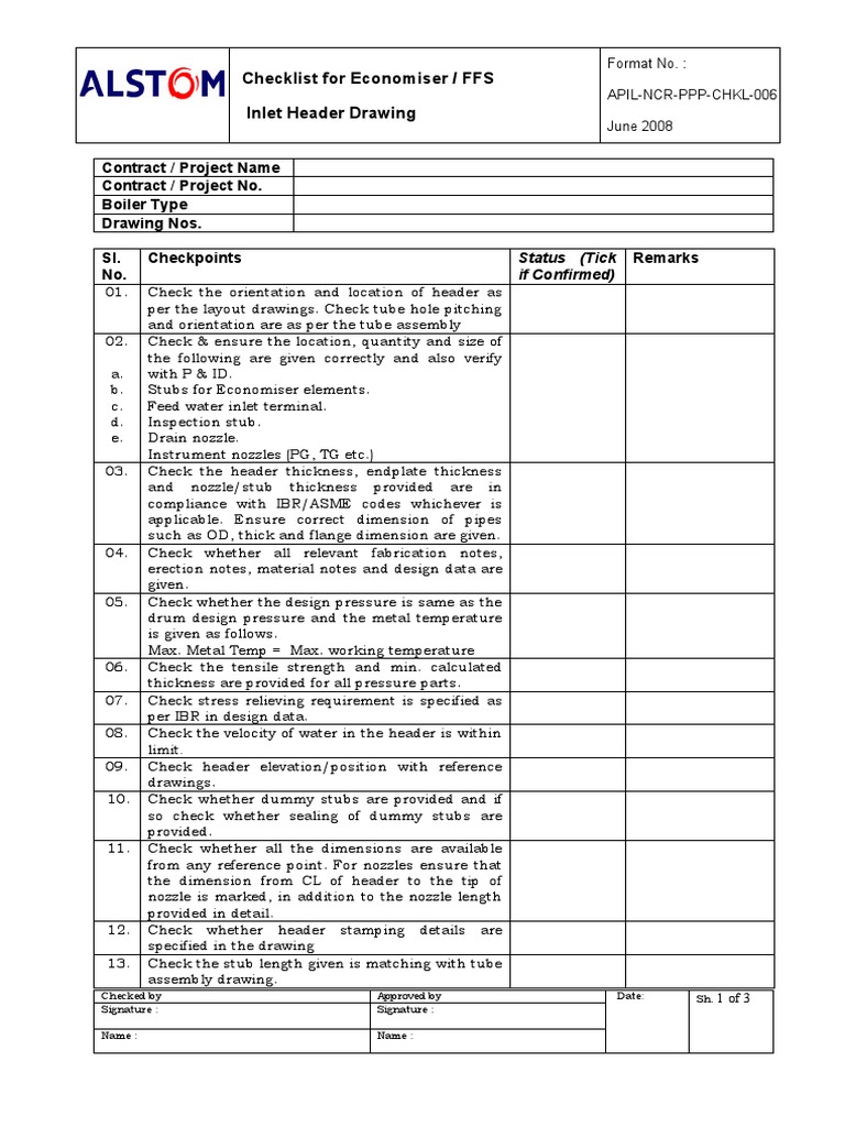 Checklist - FFS Inlet Header | PDF | Pipe (Fluid Conveyance ...