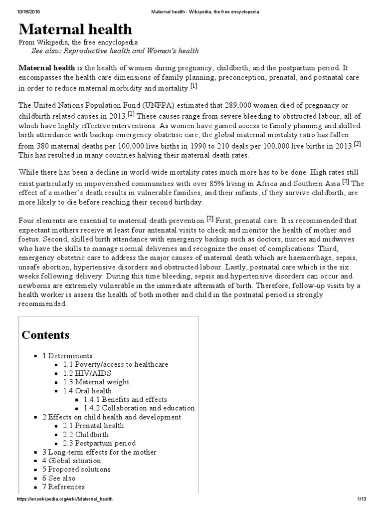 Maternal Health - Wikipedia, The Free Encyclopedia | PDF | Maternal ...