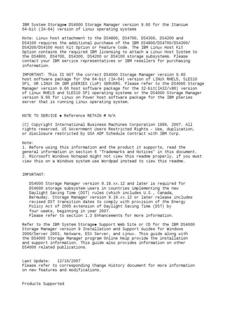 Ibm SW ds4kfc 09.60.xx.05 Linux Ia64 | PDF | Operating System | Booting