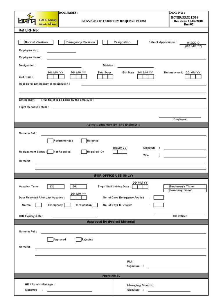 BG-HR-FRM-12-14 Leave Request Form NEW-R-03 | PDF | Business