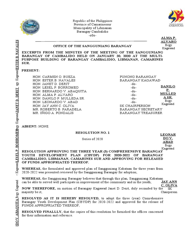 Resolution Approving The Cbydp | PDF | Philippines | Government