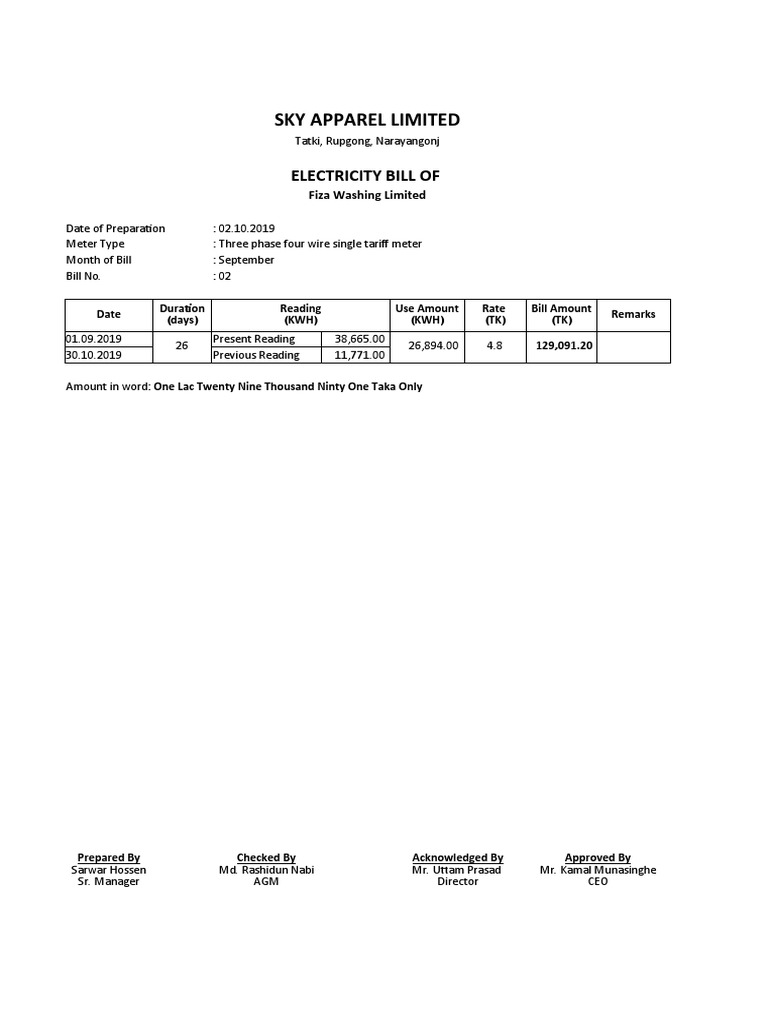 Fiza Garments Electricity Bill | PDF | Kilowatt Hour | Electrical ...