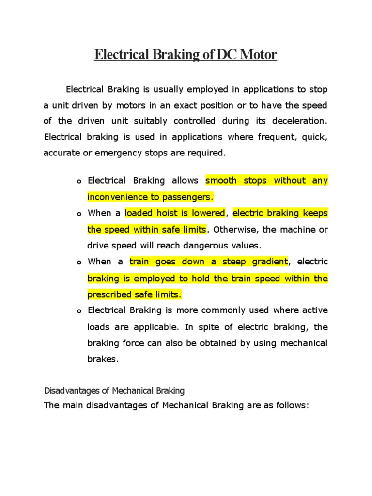 Electrical Braking of DC Motor | PDF | Electric Motor | Brake