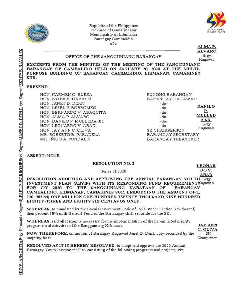 Resolution Adopting and Approving The Abyip | PDF | Policy | Government