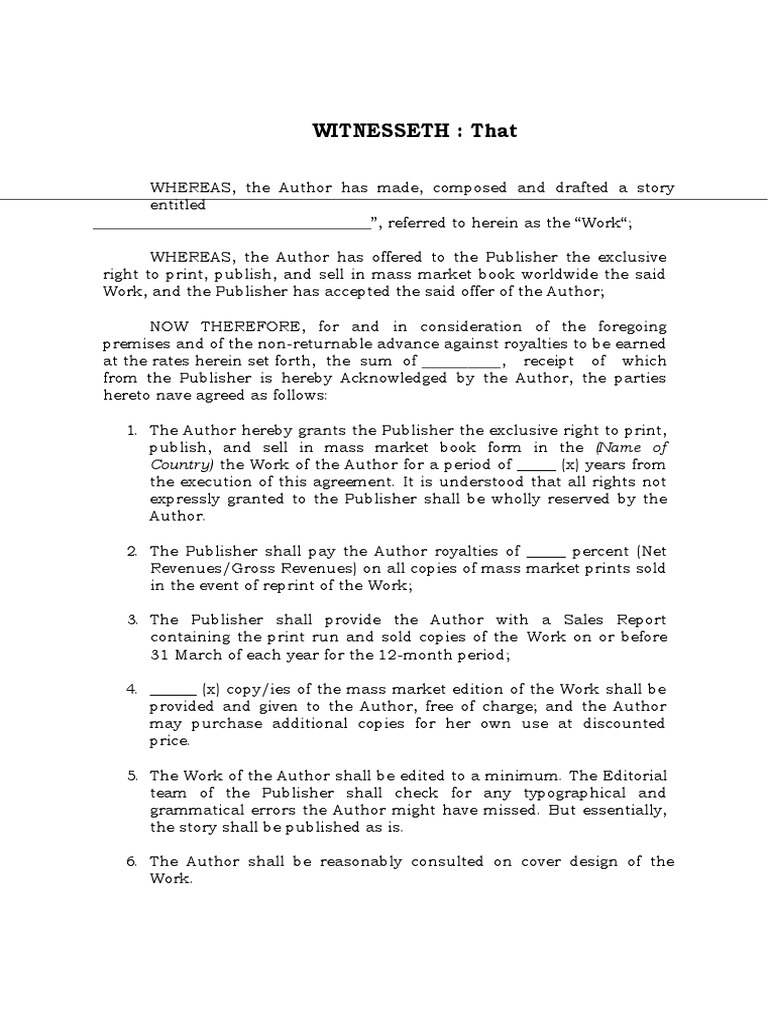 Witnesseth: That: Country) The Work of The Author For A Period of - (X ...