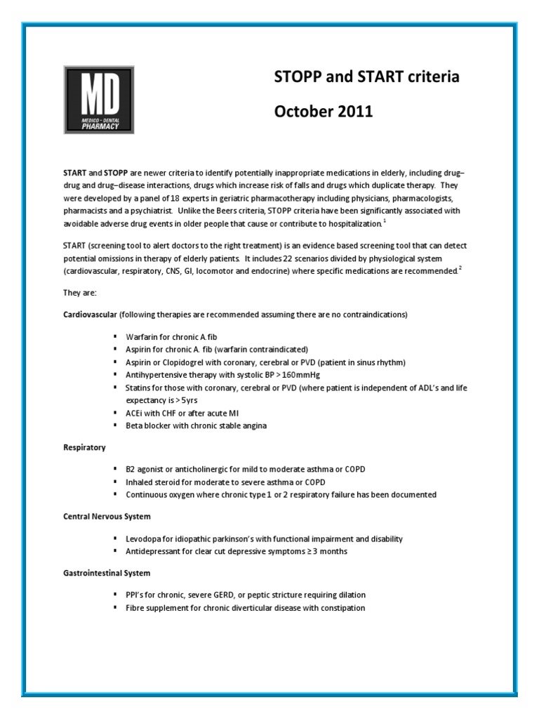 STOPP START-criteria | PDF | Aspirin | Chronic Obstructive Pulmonary ...