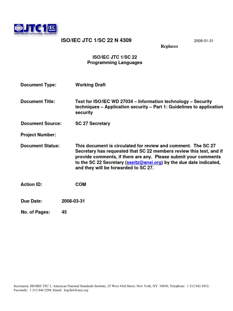 Iso/iec JTC 1/SC 22 N 4309 | PDF | International Organization For ...