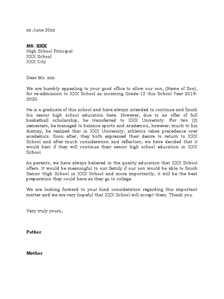 Draft Readmission Letter | PDF