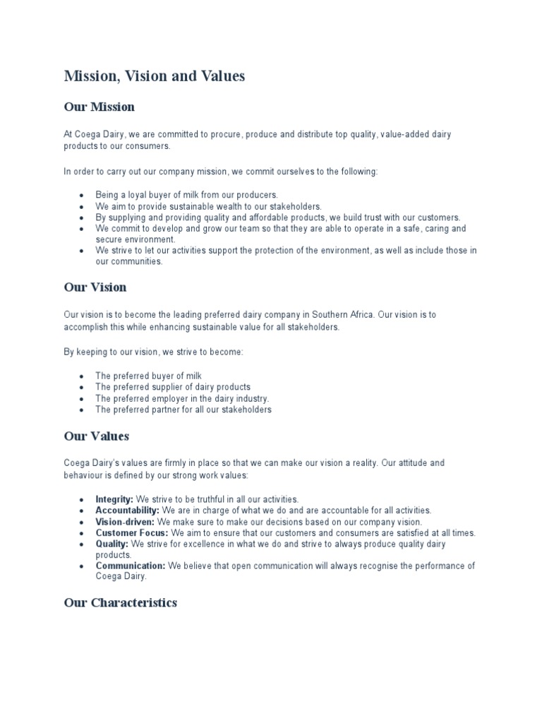 Mission, Vision and Values | PDF | Dairy Farming | Calf