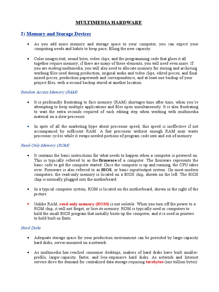 2) Memory and Storage Devices: Multimedia Hardware | PDF | Blu Ray ...