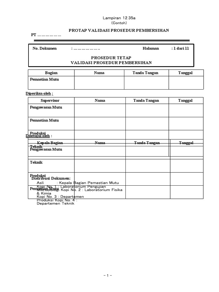 Contoh Protap Validasi Pembersihan CPOB | PDF
