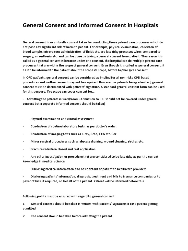 General vs Informed Consent in Hospitals | PDF | Informed Consent | Surgery
