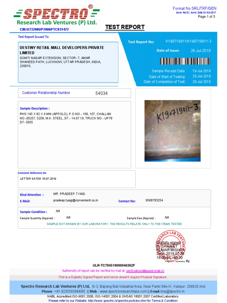 Test Report: Destiny Retail Mall Developers Private Limited | PDF ...